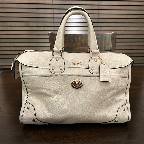 Coach | Bags | Coach Ivory Leather Satchel With Gold Hardware | Poshmark